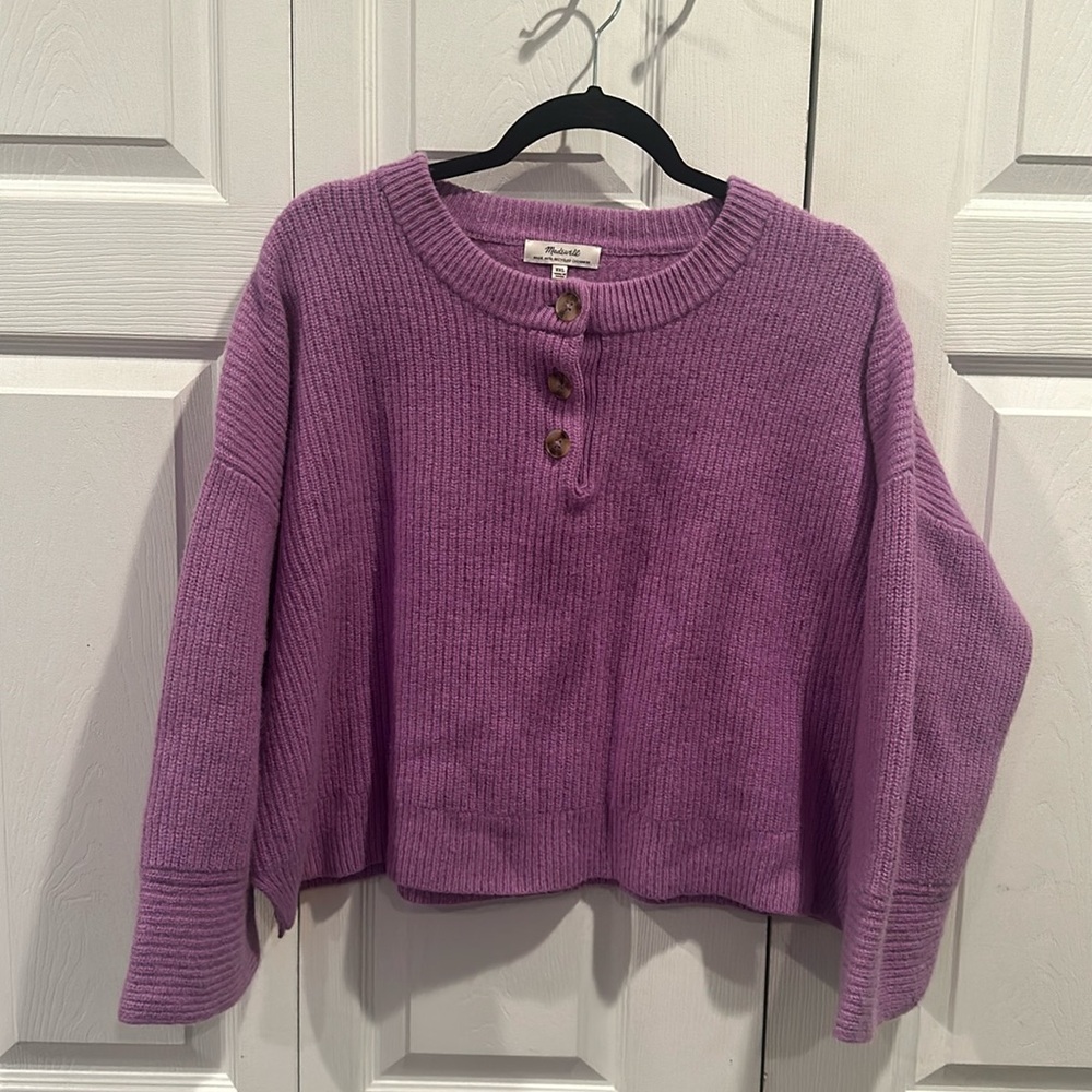 Madewell Cropped Cashmere Henley Sweater - Gem